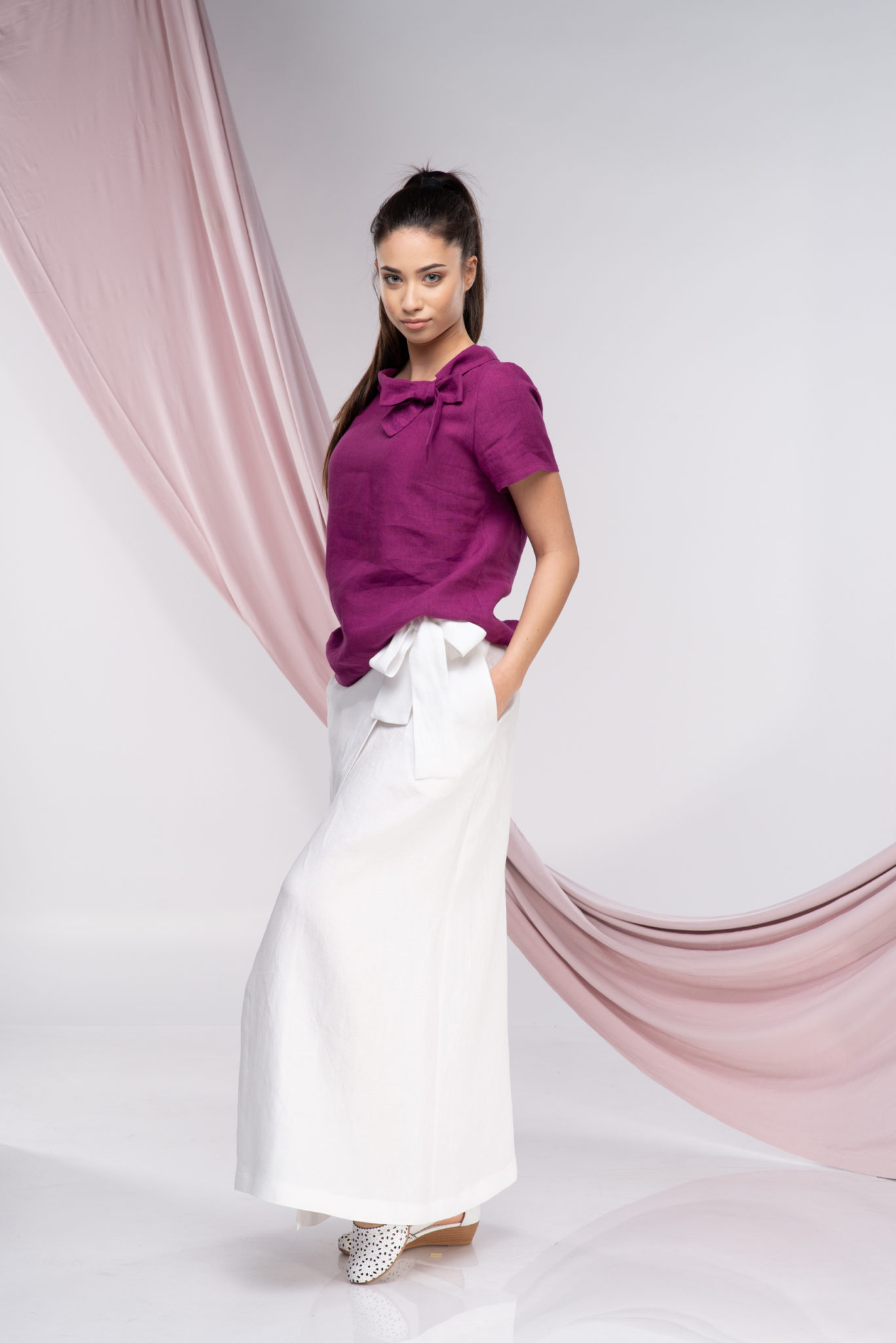 Linen Blouse With Ribbon - ALLSEAMS