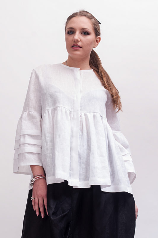 Linen Top With Ruffled Sleeves - ALLSEAMS